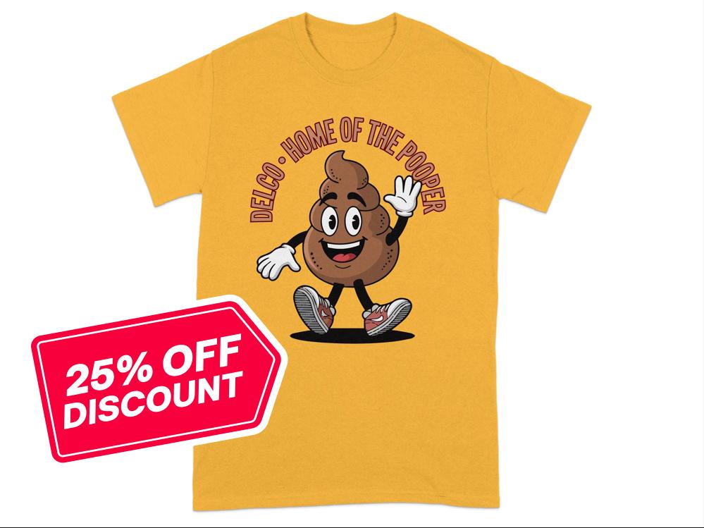 Delco Home of the Pooper T-shirts, Novelty Poop Character Tees, Funny ...