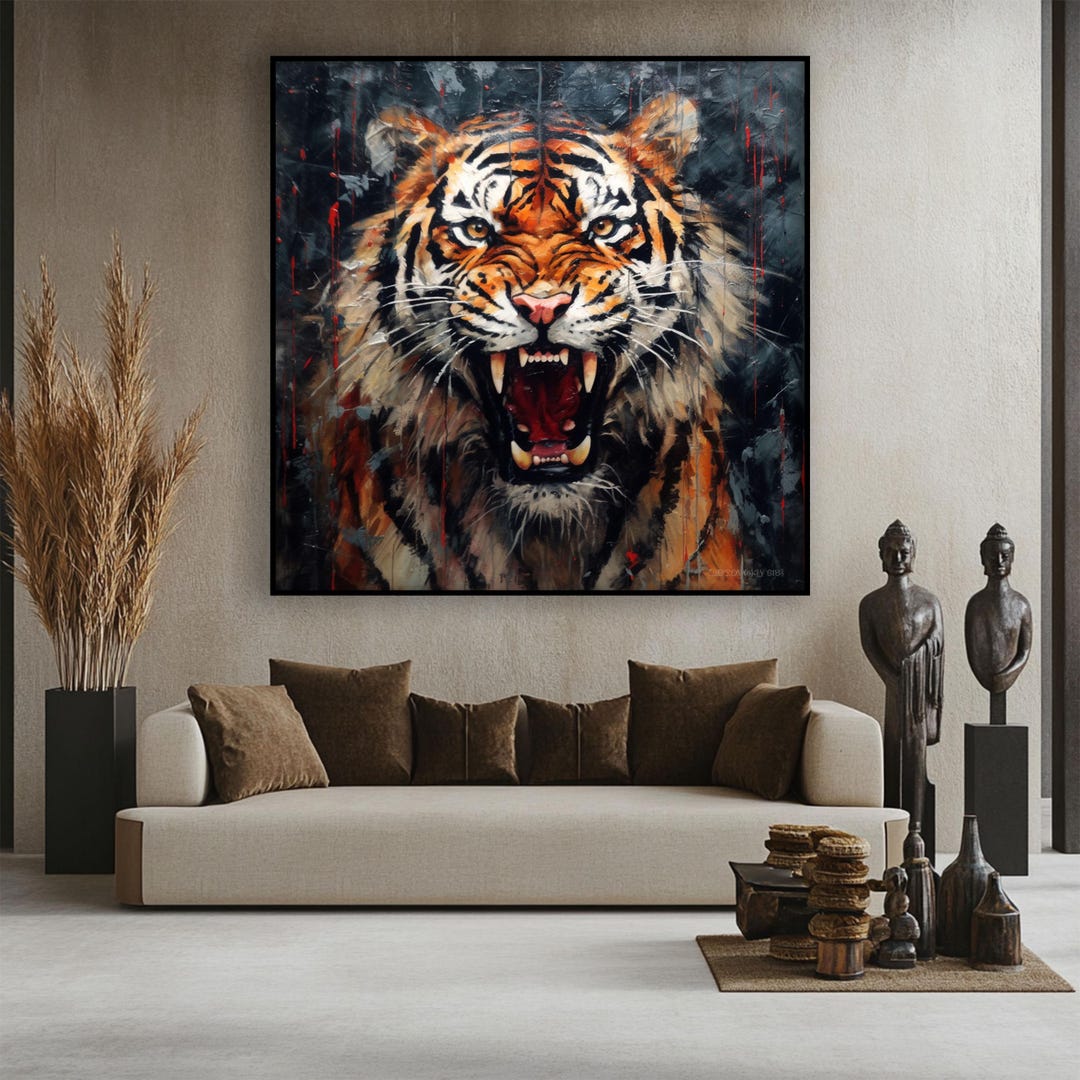 Rebel Tiger Abstract Oil Painting on Canvas,3d Textured Acrylic Art for ...