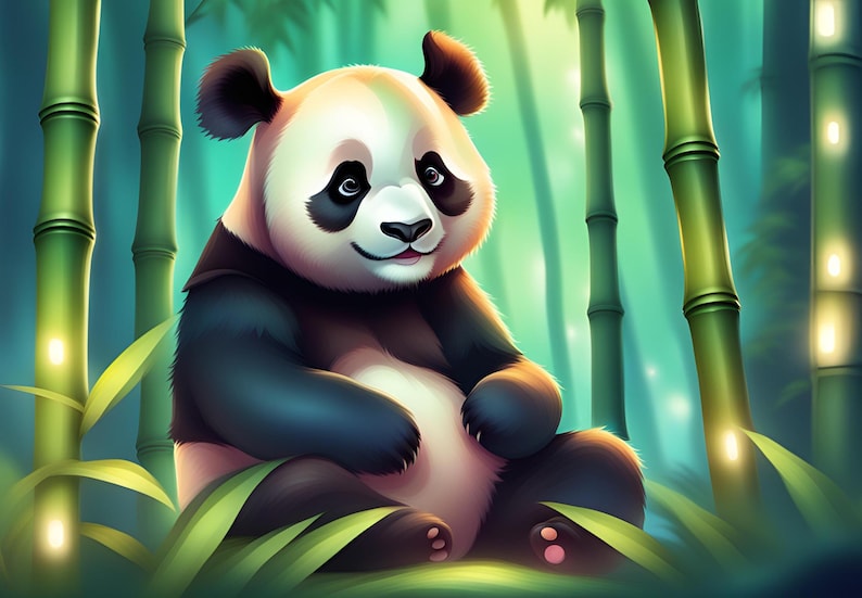 Cute Panda in Bamboo Forest Printable Wall Art Digital Download for ...