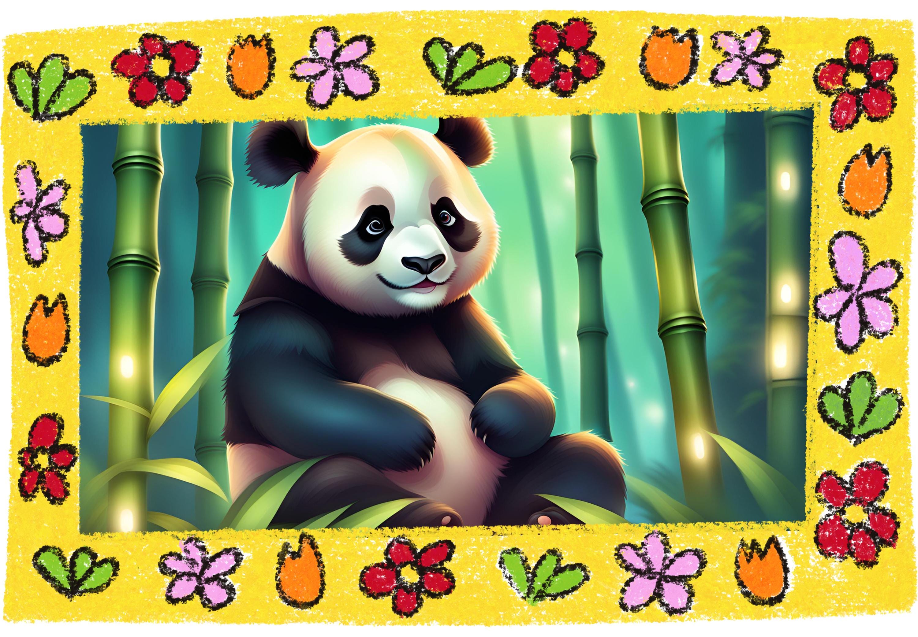 Cute Panda in Bamboo Forest Printable Wall Art Digital Download for ...