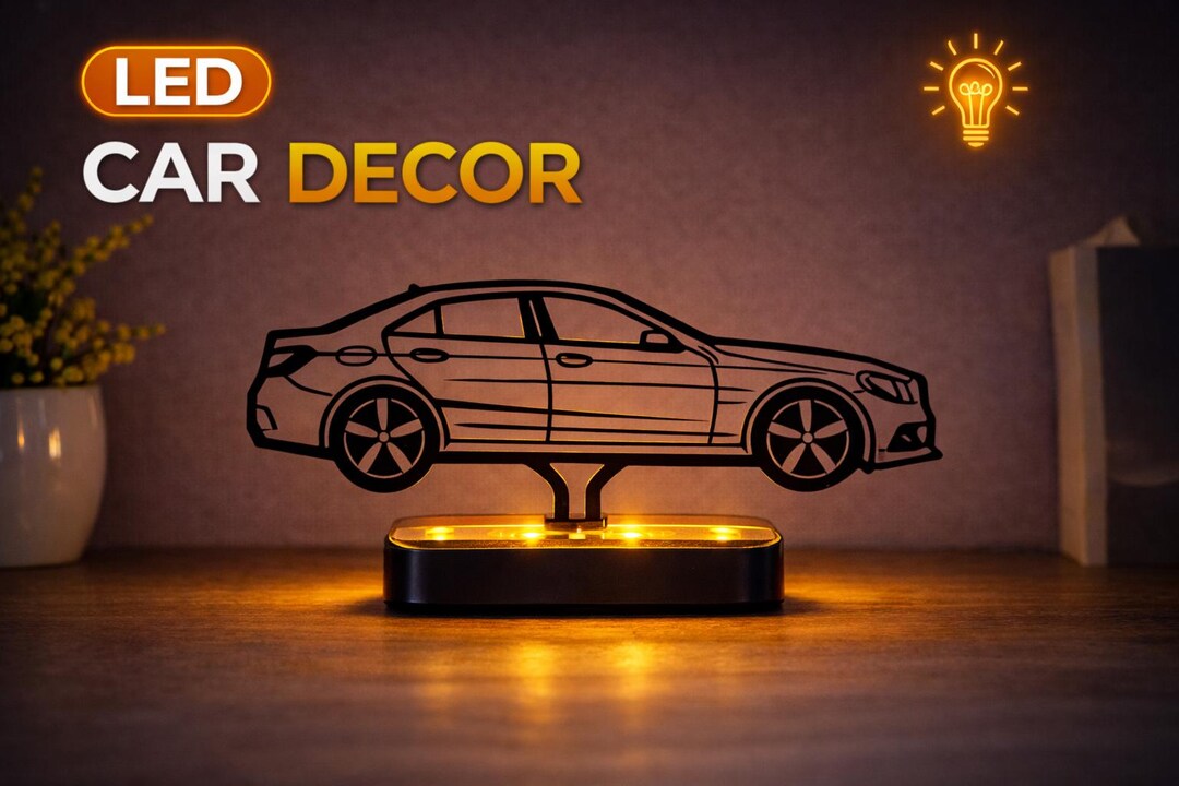 Custom LED Car Decor Gift for Father Personalized Vehicle Silhouette ...
