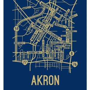 Akron, Ohio Street Map - Poster, Acrylic, Framed, and Metal Prints - Etsy