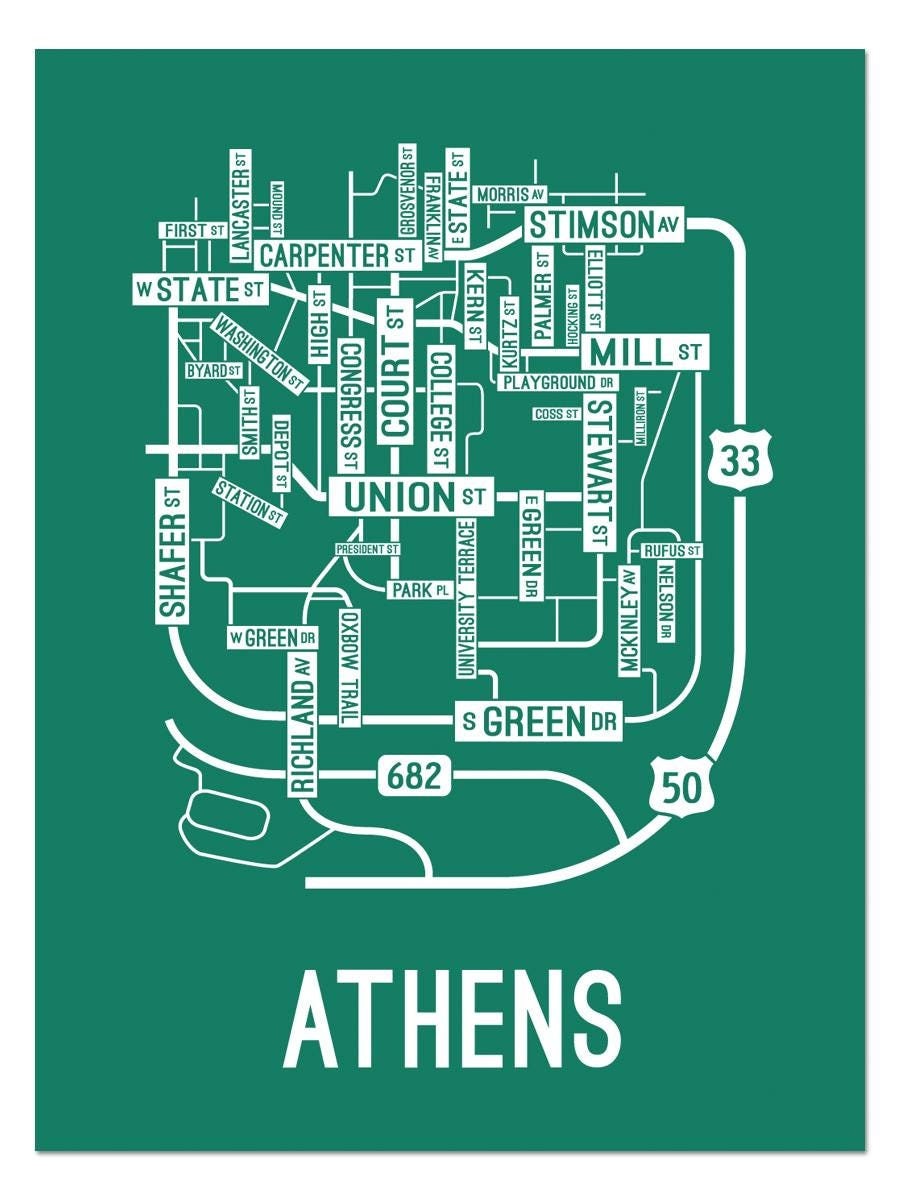 Athens, Ohio Street Map - Poster, Acrylic, Framed, and Metal Prints - Etsy