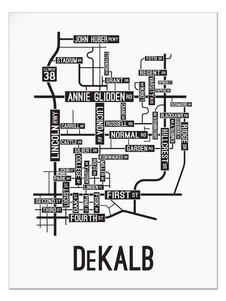 Dekalb, Illinois Street Map - Poster, Acrylic, Framed, and Metal Prints ...