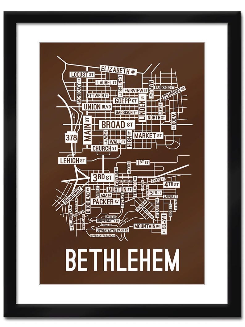 Bethlehem, Pennsylvania Street Map - Poster, Acrylic, Framed, and Metal ...
