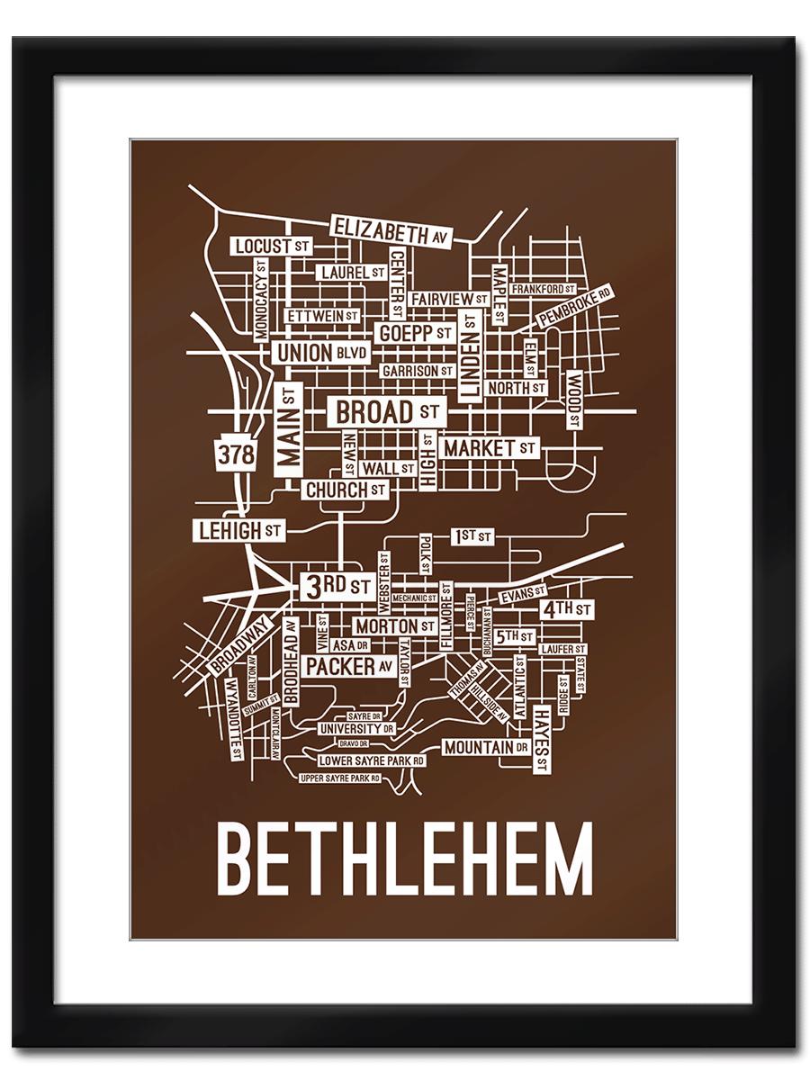 Bethlehem, Pennsylvania Street Map - Poster, Acrylic, Framed, and Metal ...