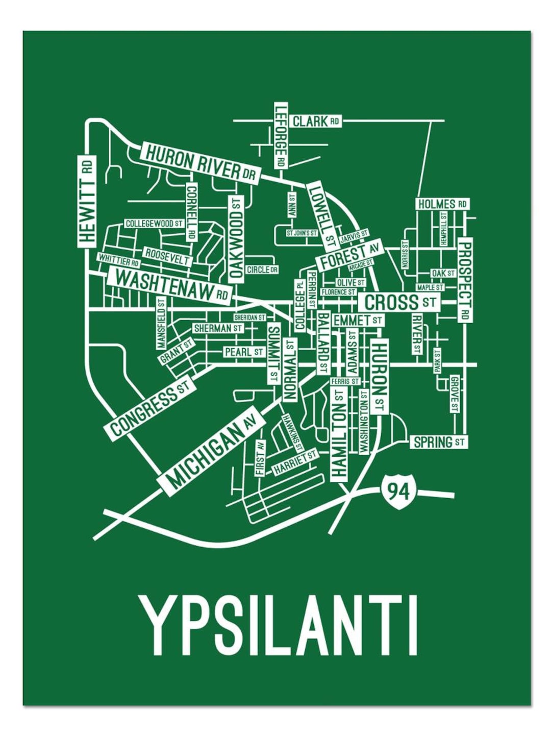 Ypsilanti, Michigan Street Map - Poster, Acrylic, Framed, and Metal ...