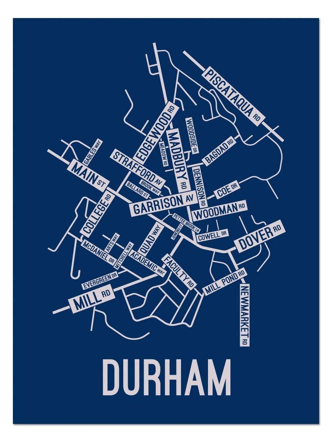 Durham, New Hampshire Street Map - Poster, Acrylic, Framed, and Metal ...