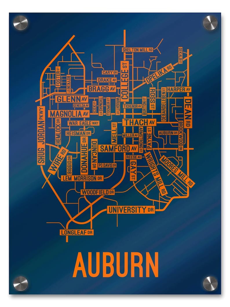 Auburn, Alabama Street Map - Poster, Acrylic, Framed, and Metal Prints ...