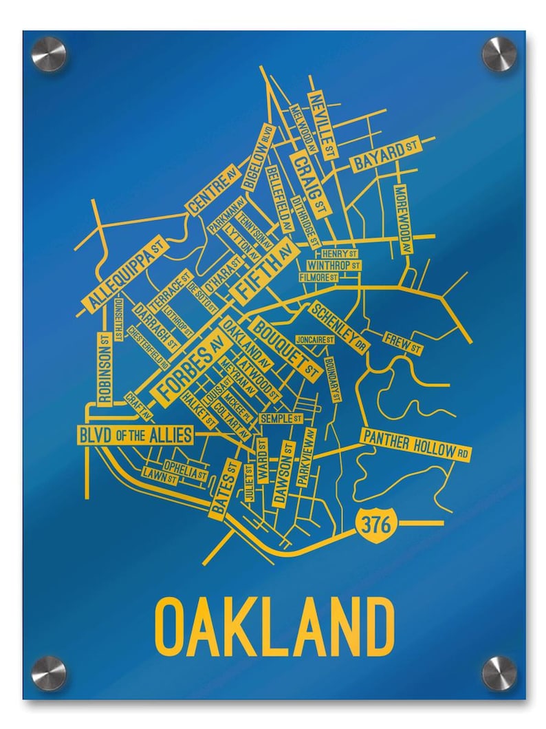 Oakland, Pittsburgh Street Map - Poster, Acrylic, Framed, and Metal ...