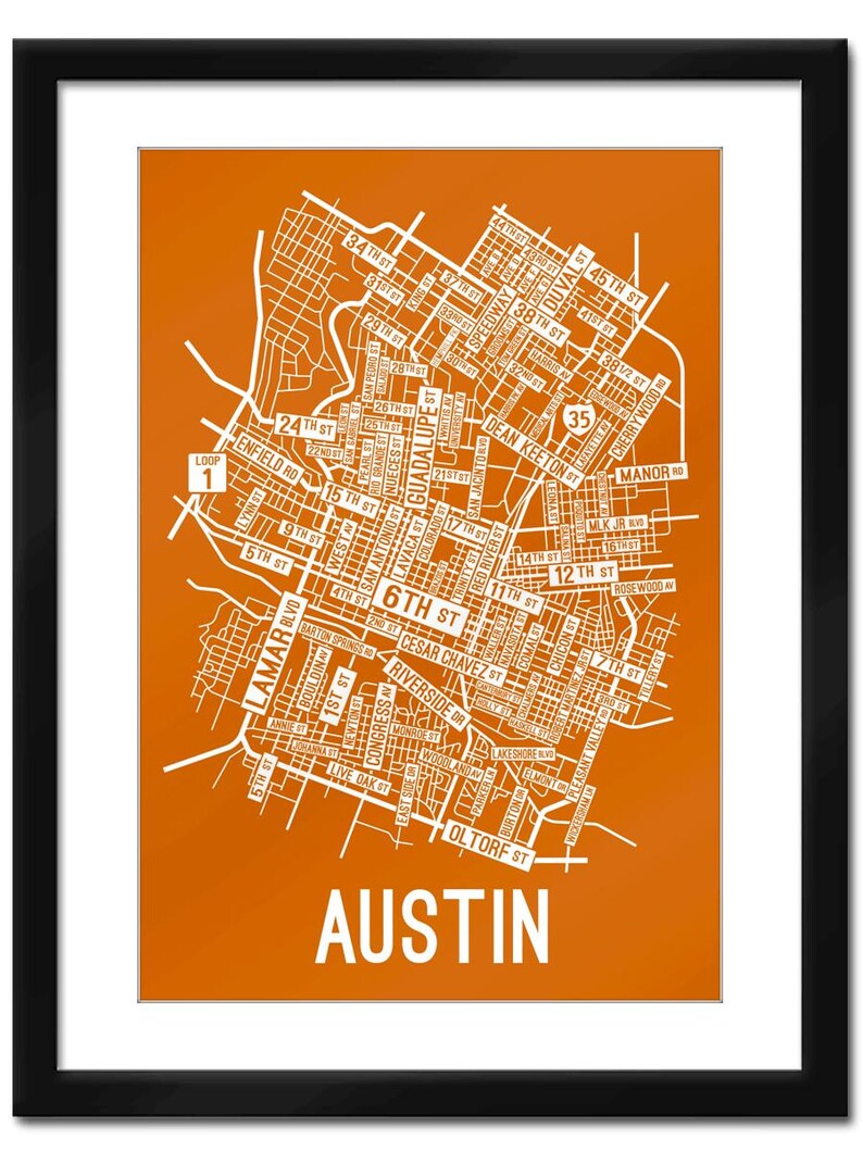Austin, Texas Street Map - Poster, Acrylic, Framed, and Metal Prints - Etsy