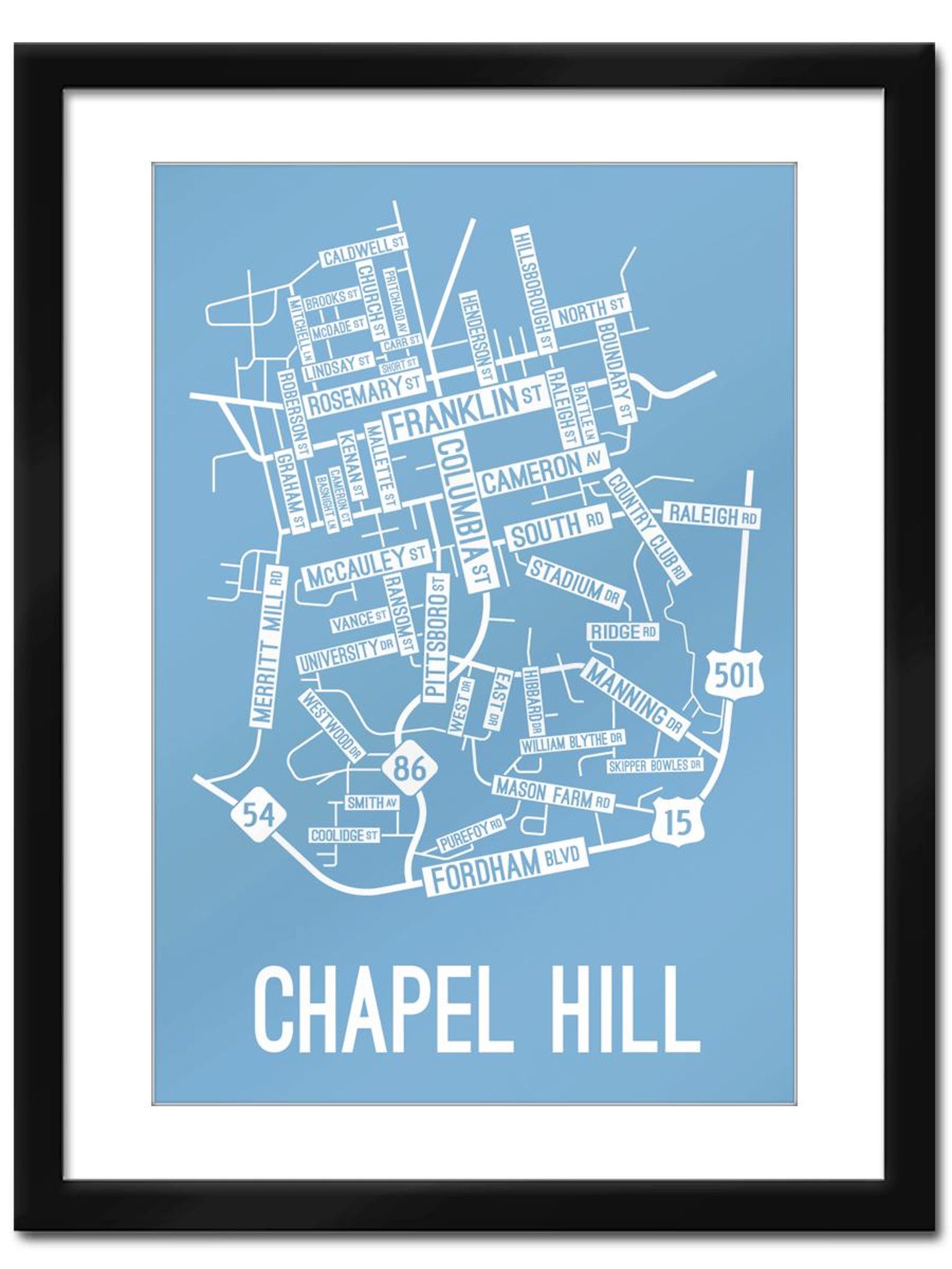 Chapel Hill, North Carolina Street Map - Poster, Acrylic, Framed, and ...