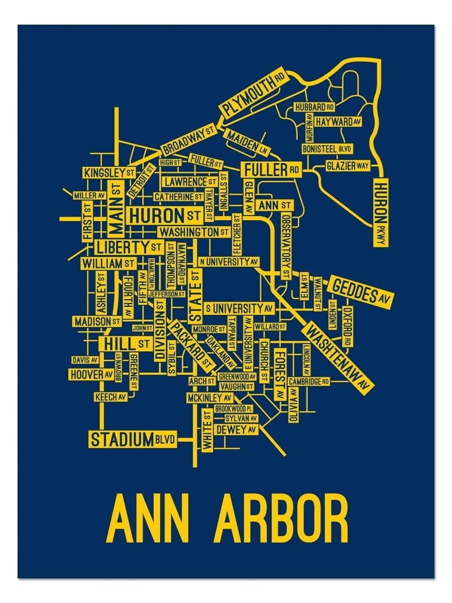 Ann Arbor, Michigan Street Map - Poster, Acrylic, Framed, and Metal ...