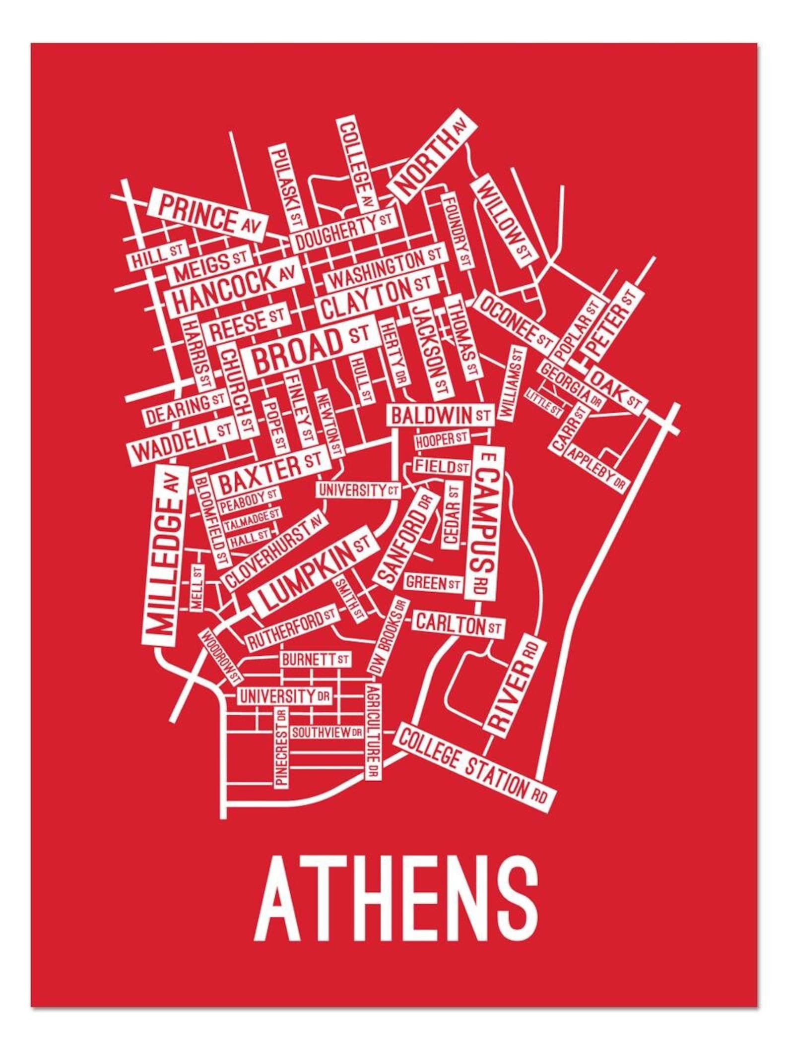 Athens, Georgia Street Map - Poster, Acrylic, Framed, and Metal Prints ...