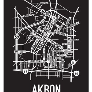 Akron, Ohio Street Map - Poster, Acrylic, Framed, and Metal Prints - Etsy