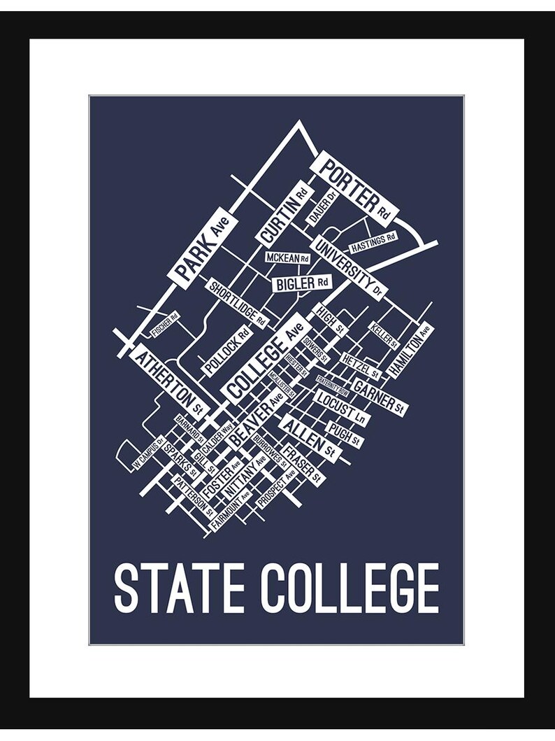 State College, Pennsylvania Street Map - Poster, Acrylic, Framed, and ...