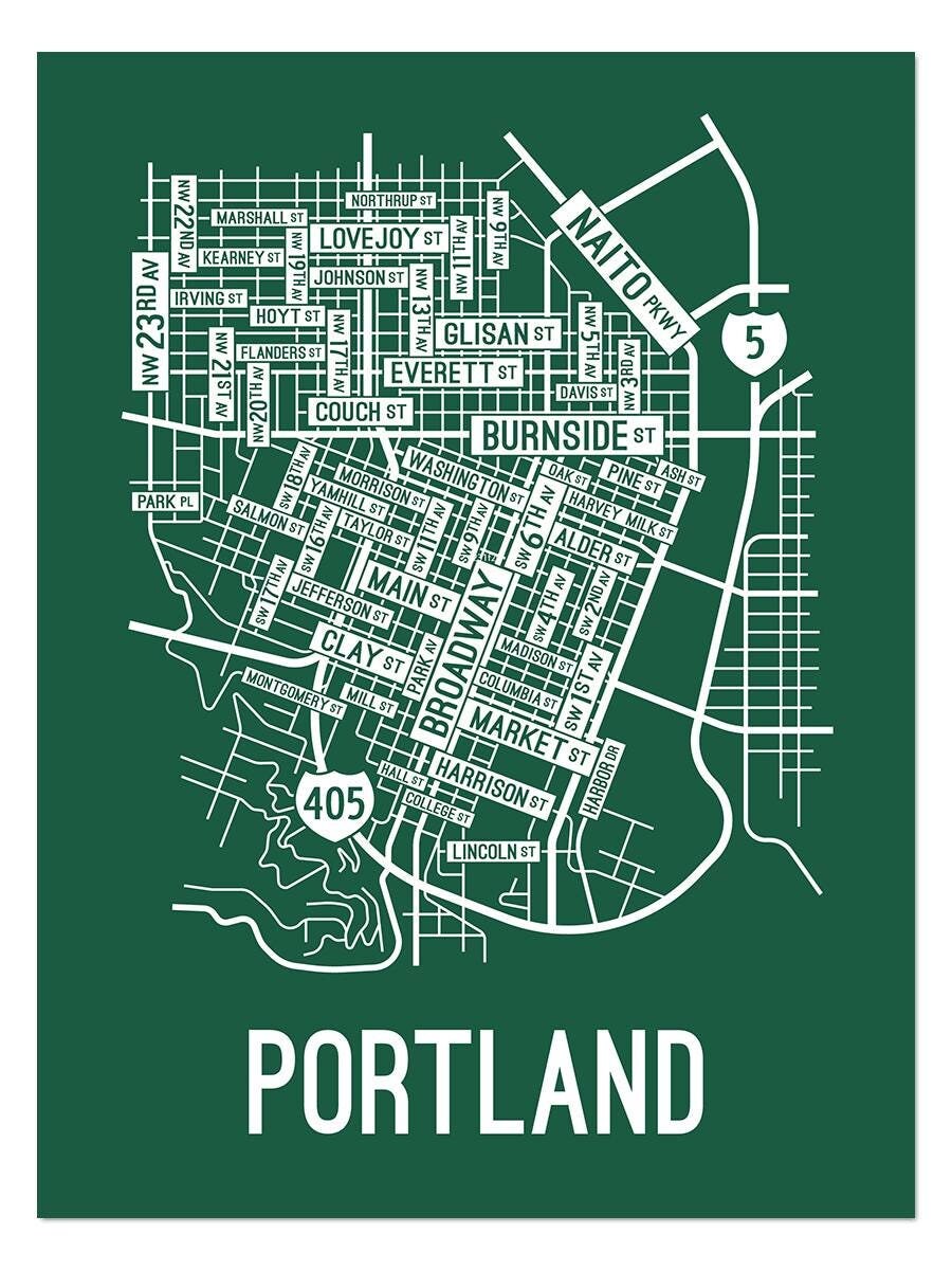 Portland, Oregon Street Map - Poster, Acrylic, Framed, and Metal Prints ...
