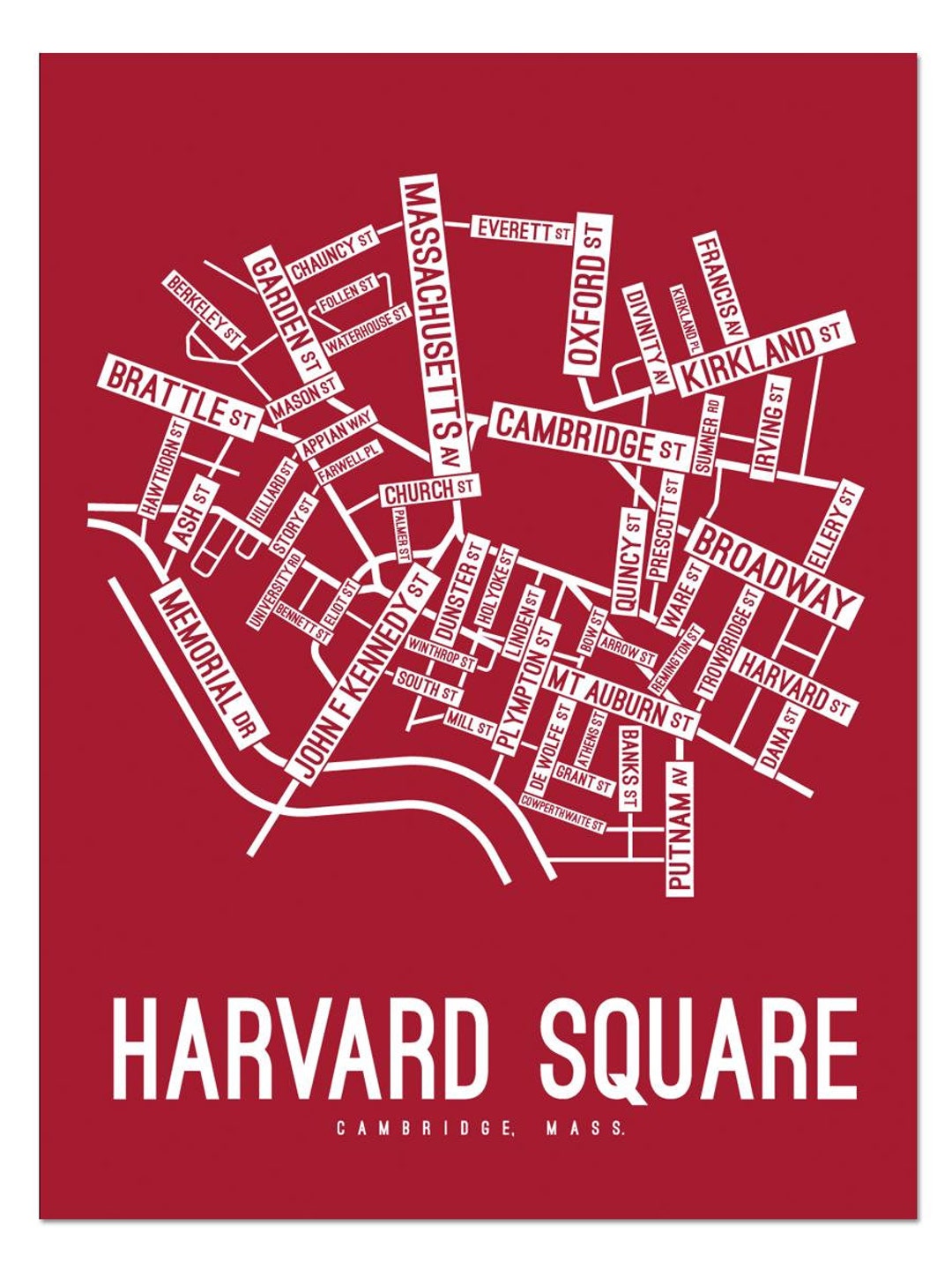 Harvard Square, Cambridge Street Map - Poster, Acrylic, Framed, and ...