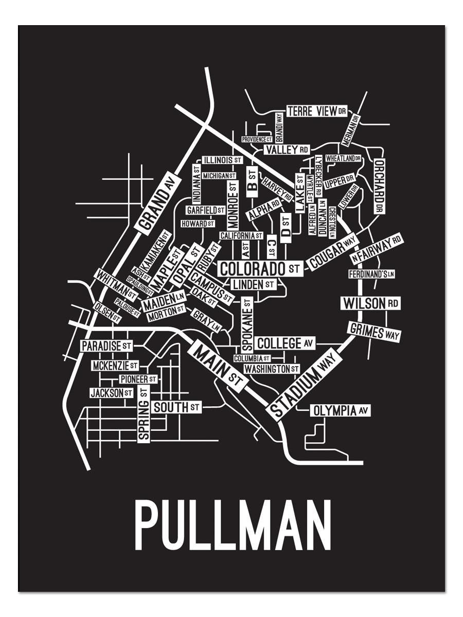 Pullman, Washington Street Map - Poster, Acrylic, Framed, and Metal ...