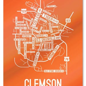 Clemson, South Carolina Street Map - Poster, Acrylic, Framed, and Metal ...