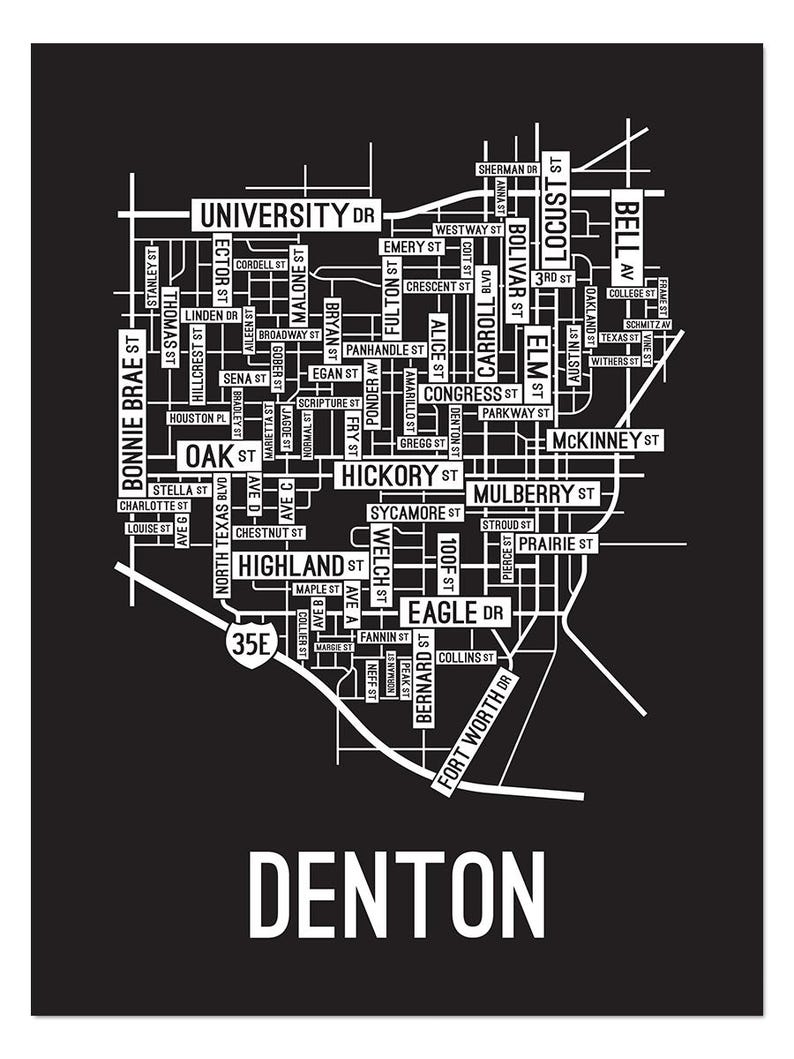 Denton, Texas Street Map - Poster, Acrylic, Framed, and Metal Prints - Etsy
