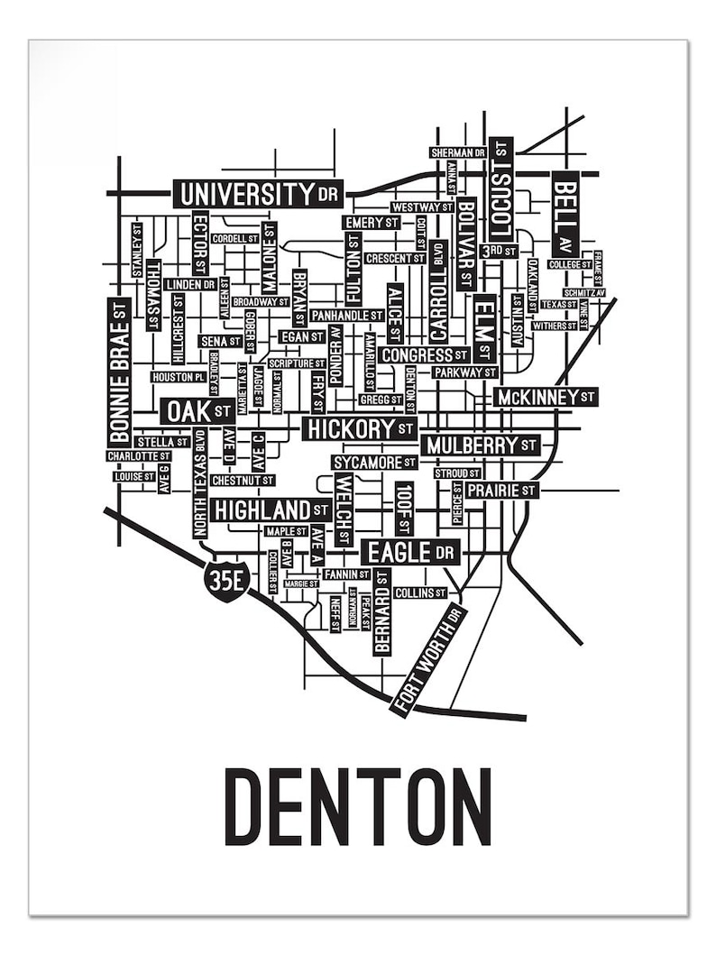 Denton, Texas Street Map - Poster, Acrylic, Framed, and Metal Prints - Etsy