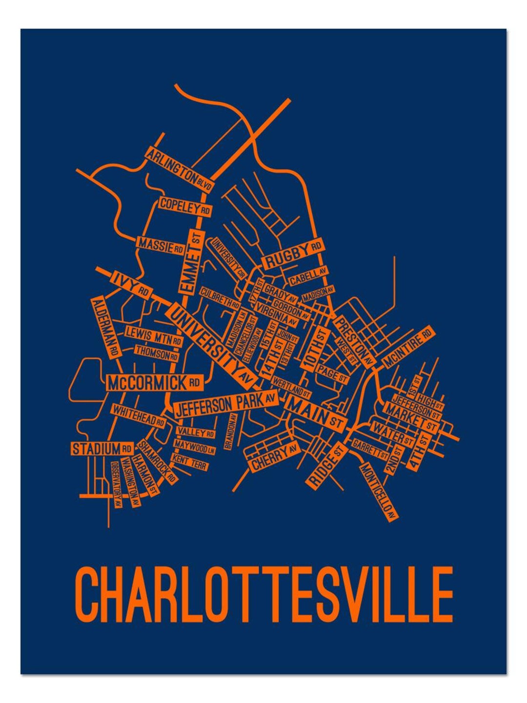 Charlottesville, Virginia Street Map - Poster, Acrylic, Framed, and ...