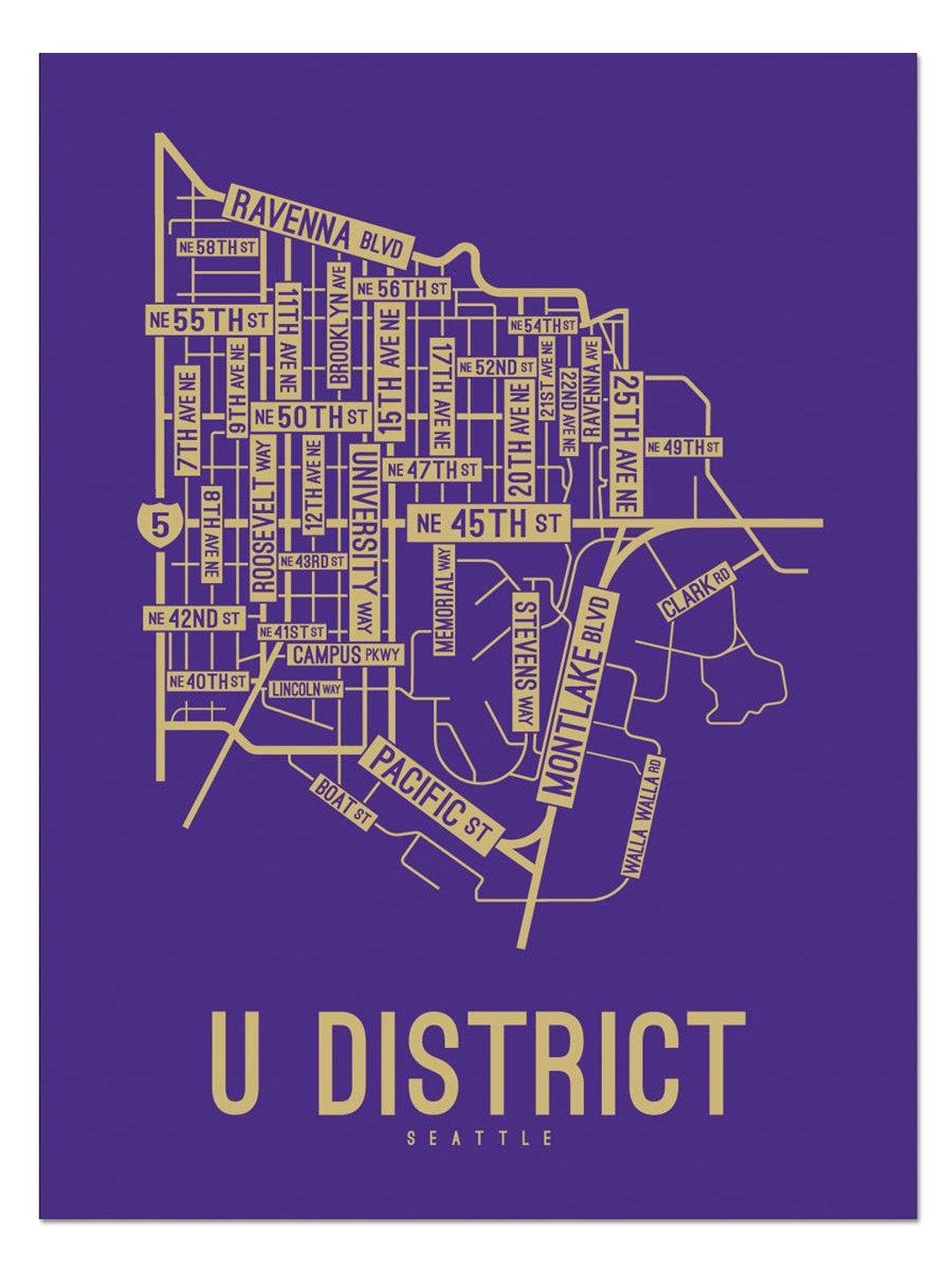 U District, Seattle, Washington Street Map - Poster, Acrylic, Framed ...