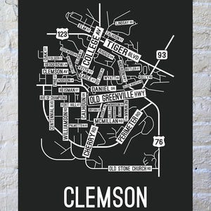 Clemson, South Carolina Street Map - Poster, Acrylic, Framed, and Metal ...