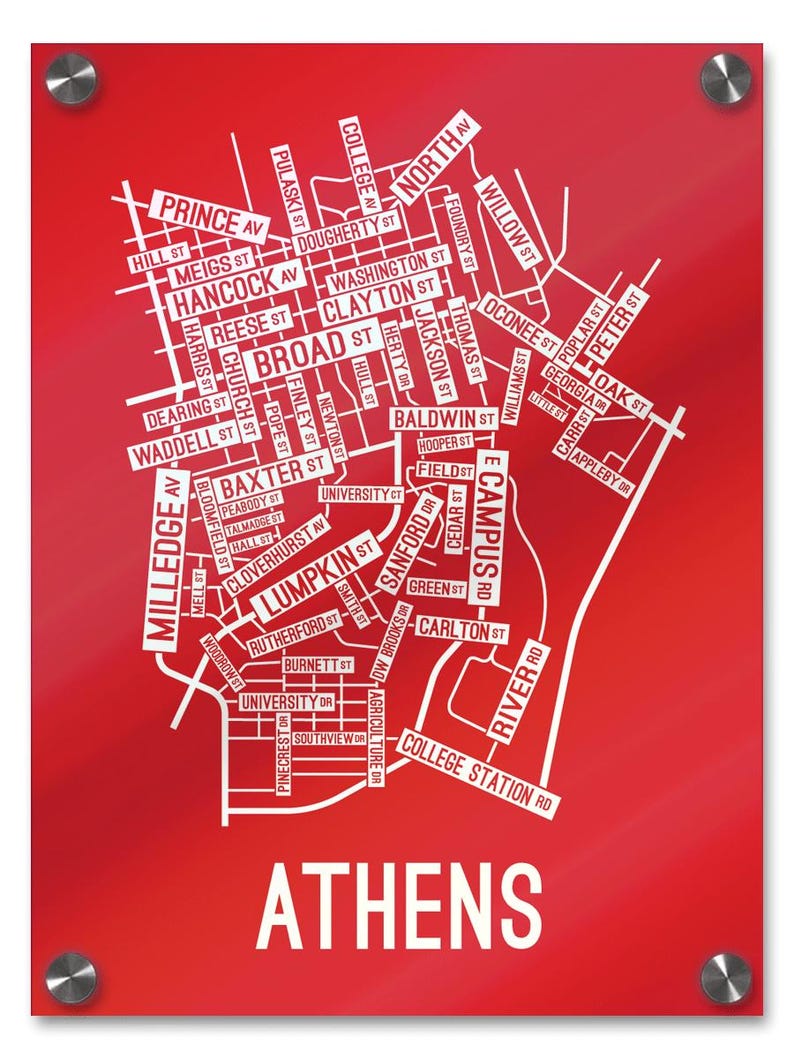Athens, Georgia Street Map - Poster, Acrylic, Framed, and Metal Prints ...