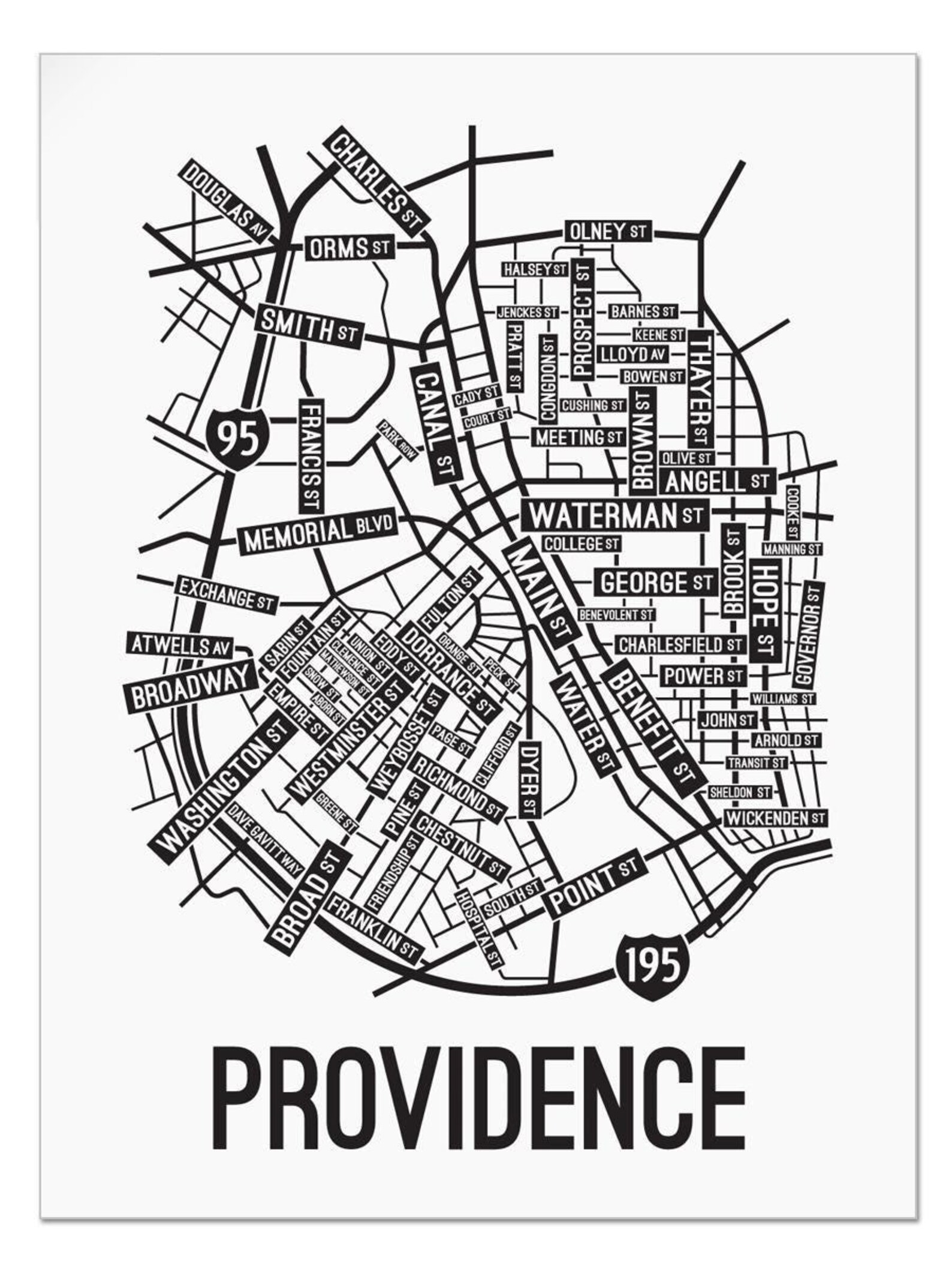 Providence, Rhode Island Street Map - Poster, Acrylic, Framed, and ...