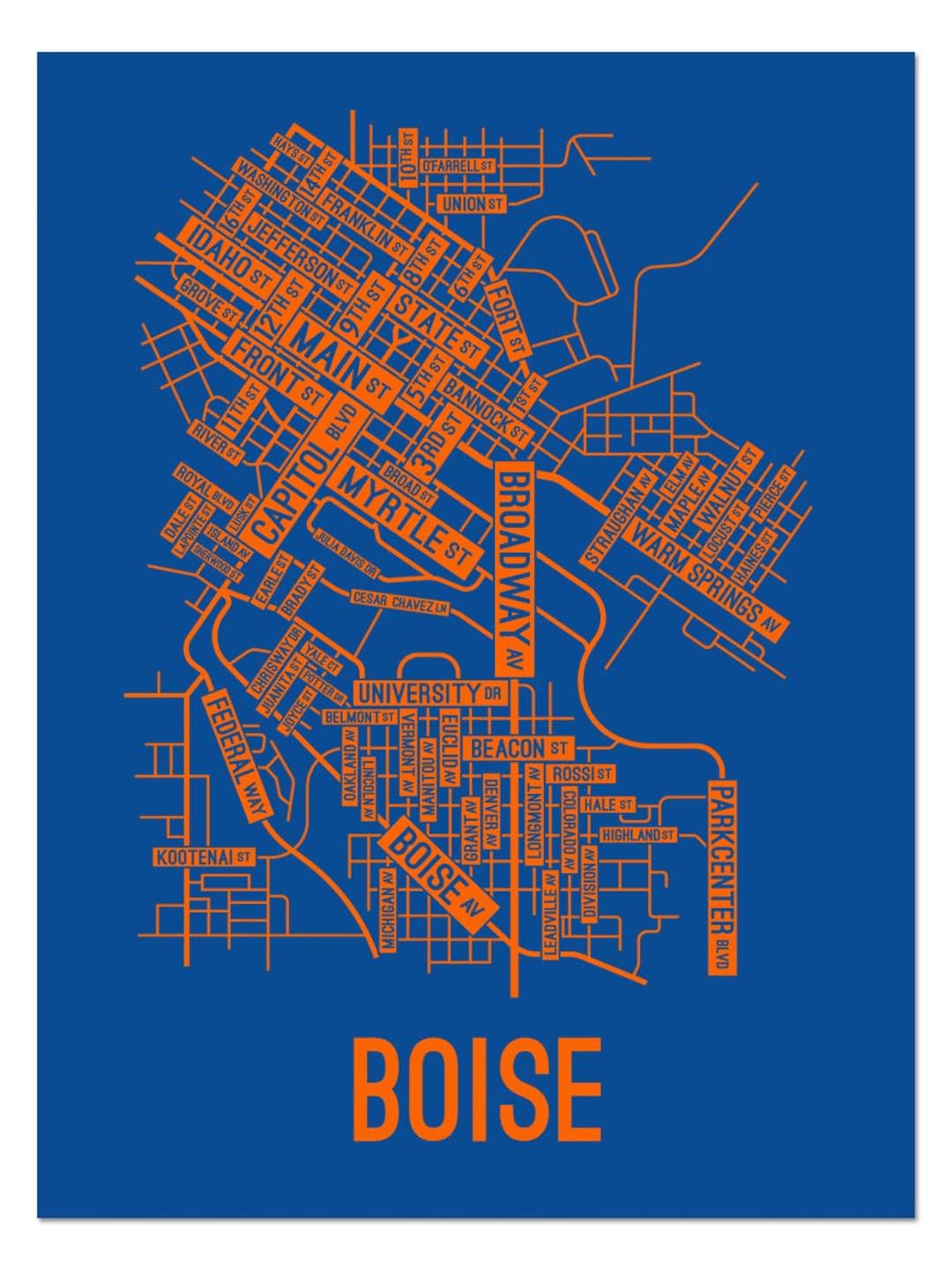 Boise, Idaho Street Map - Poster, Acrylic, Framed, and Metal Prints - Etsy
