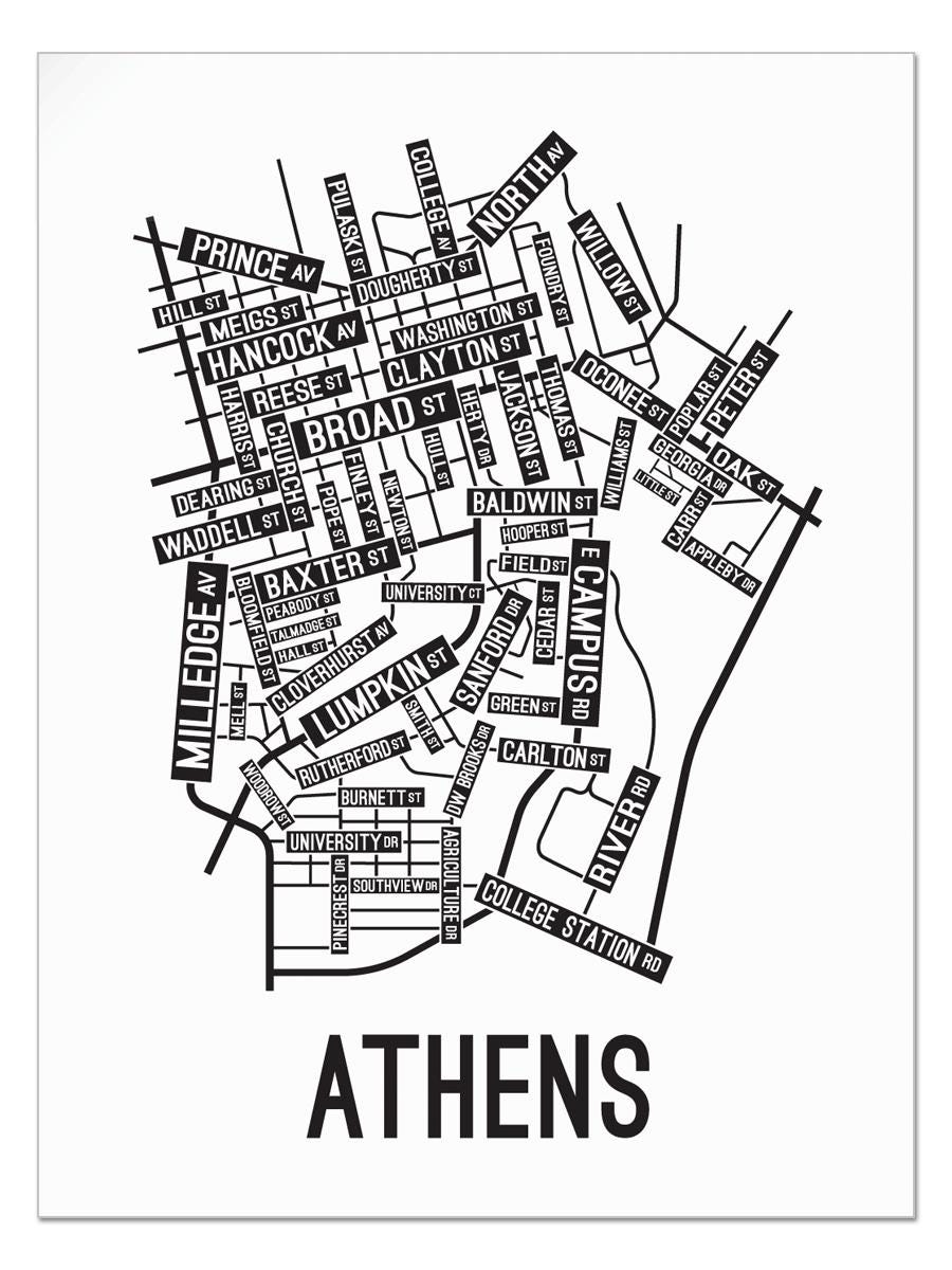 Athens, Georgia Street Map - Poster, Acrylic, Framed, and Metal Prints ...