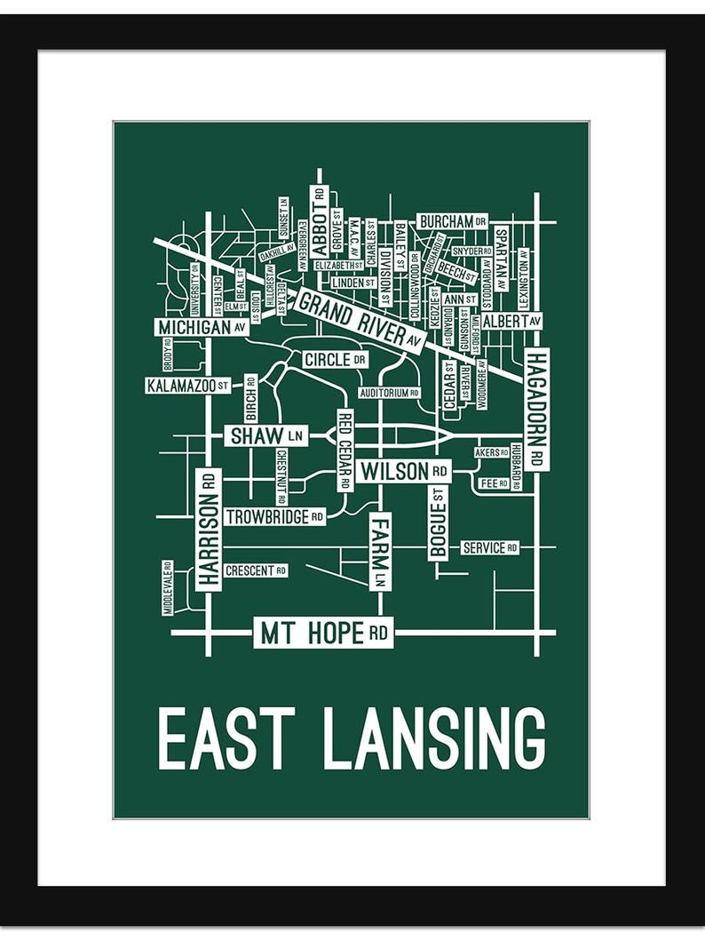East Lansing, Michigan Street Map - Poster, Acrylic, Framed, and Metal ...