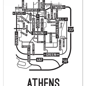 Athens, Ohio Street Map - Poster, Acrylic, Framed, and Metal Prints - Etsy