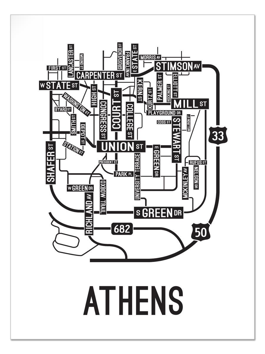 Athens, Ohio Street Map - Poster, Acrylic, Framed, and Metal Prints - Etsy