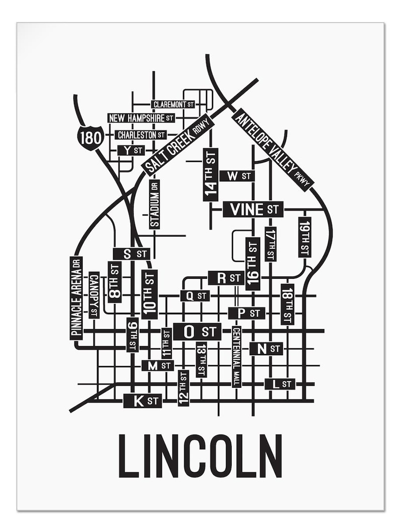 Lincoln, Nebraska Street Map - Poster, Acrylic, Framed, and Metal ...