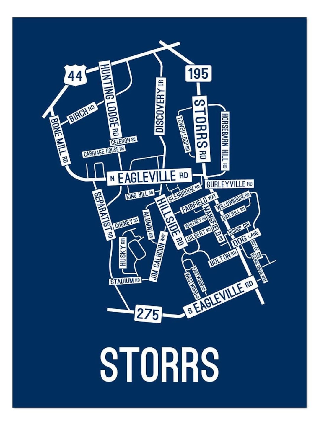 Storrs, Connecticut Street Map - Poster, Acrylic, Framed, and Metal ...