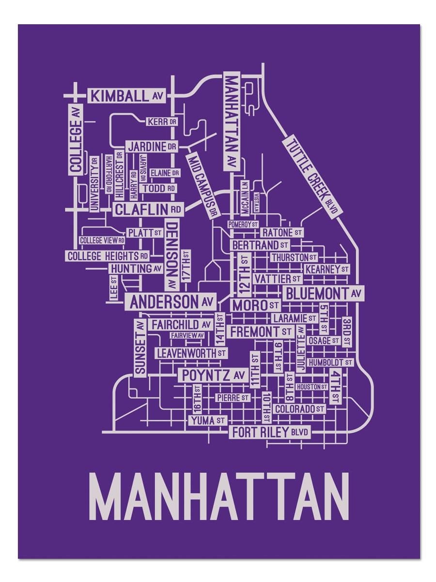 Manhattan, Kansas Street Map - Poster, Acrylic, Framed, and Metal ...