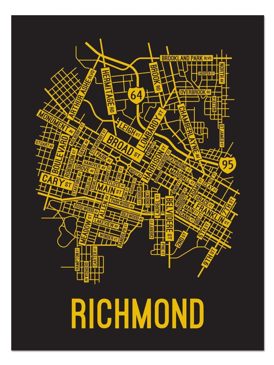 Richmond, Virginia Street Map - Poster, Acrylic, Framed, and Metal ...