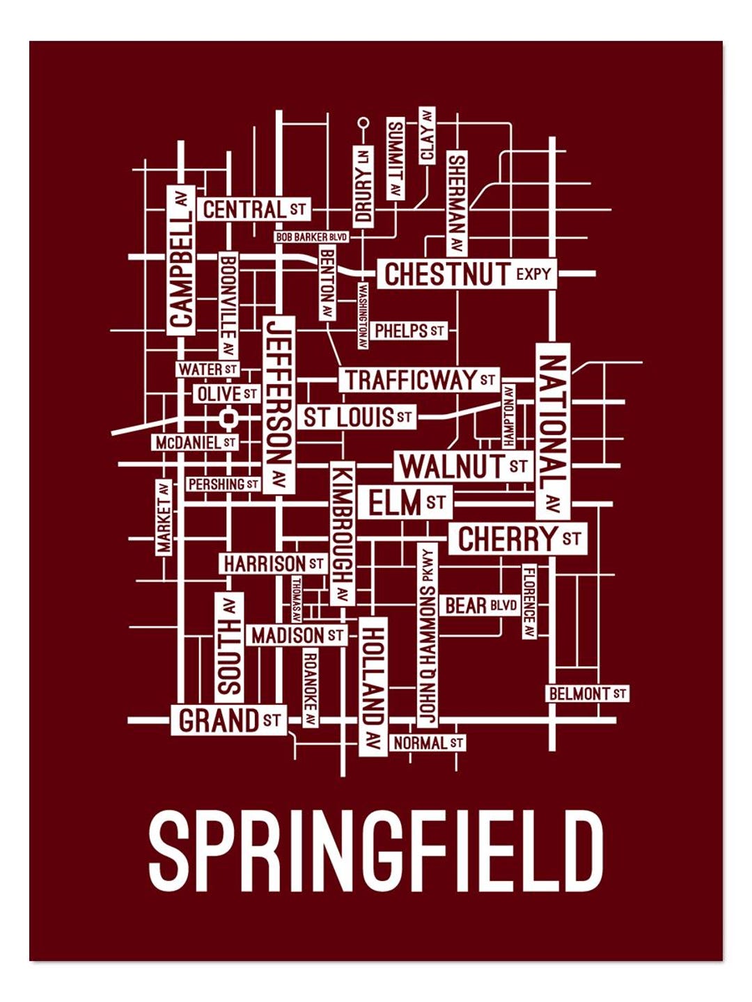 Springfield, Missouri Street Map - Poster, Acrylic, Framed, and Metal ...