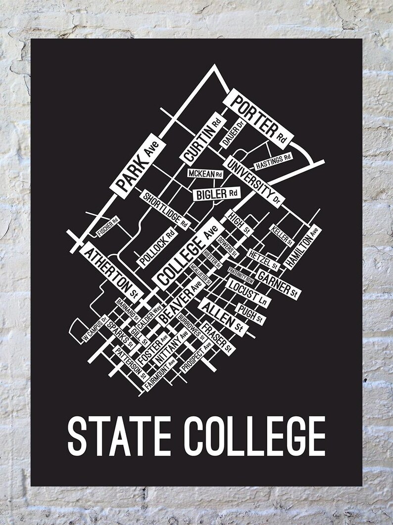 State College, Pennsylvania Street Map - Poster, Acrylic, Framed, and ...