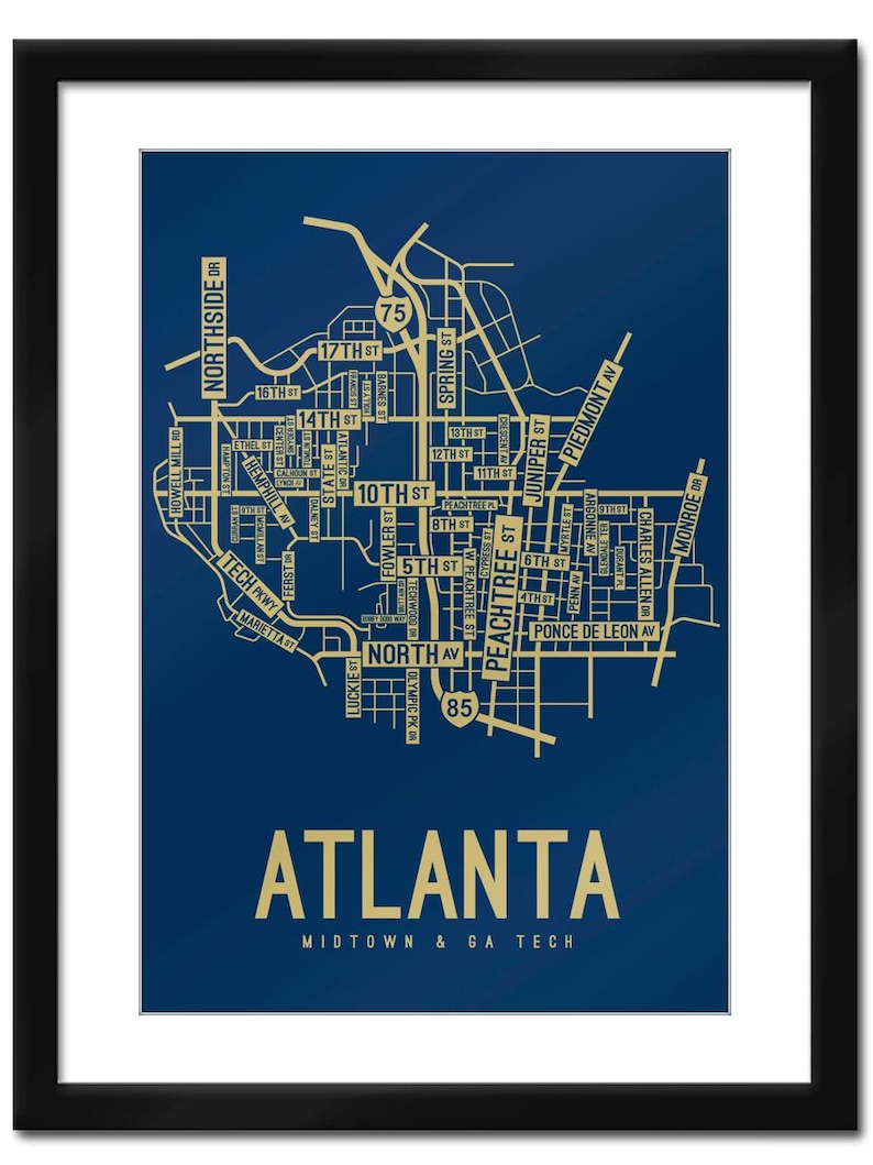 Midtown, Atlanta Street Map - Poster, Acrylic, Framed, and Metal Prints ...