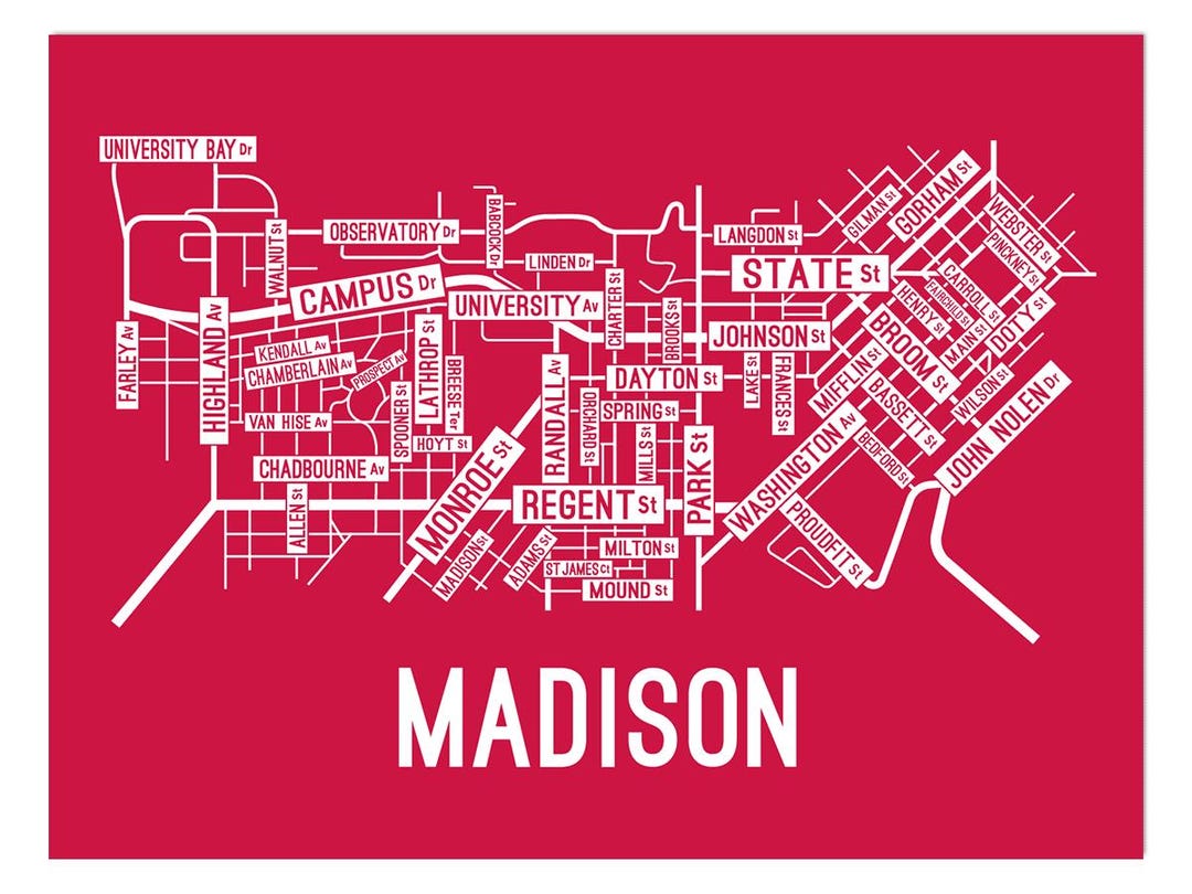 Madison, Wisconsin Street Map - Poster, Acrylic, Framed, and Metal ...