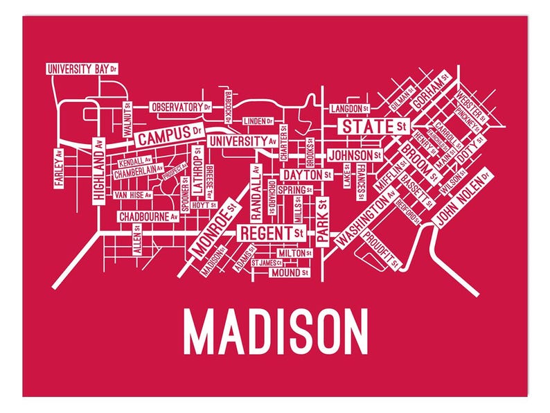 Madison, Wisconsin Street Map - Poster, Acrylic, Framed, and Metal ...