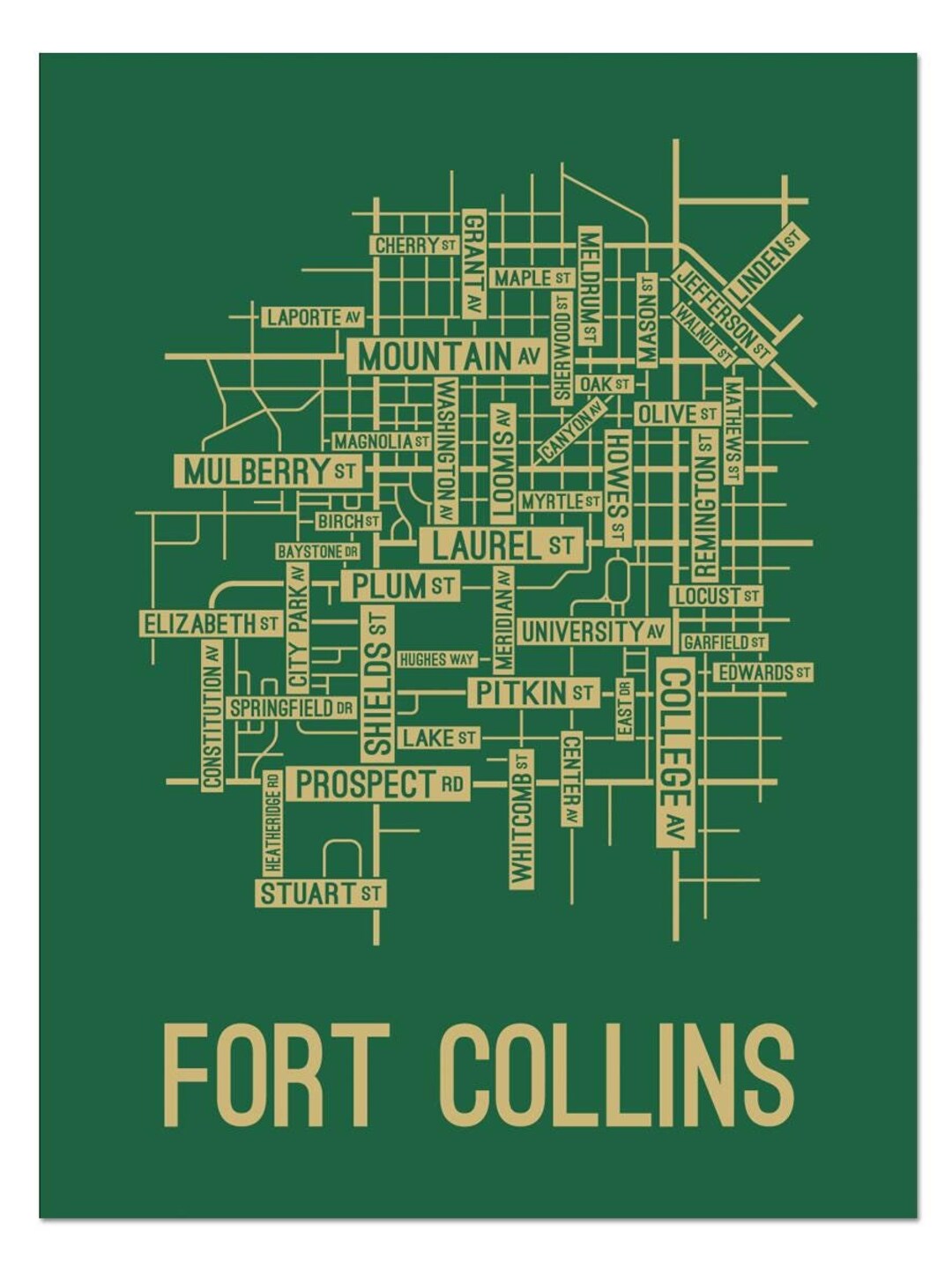 Fort Collins, Colorado Street Map - Poster, Acrylic, Framed, and Metal ...