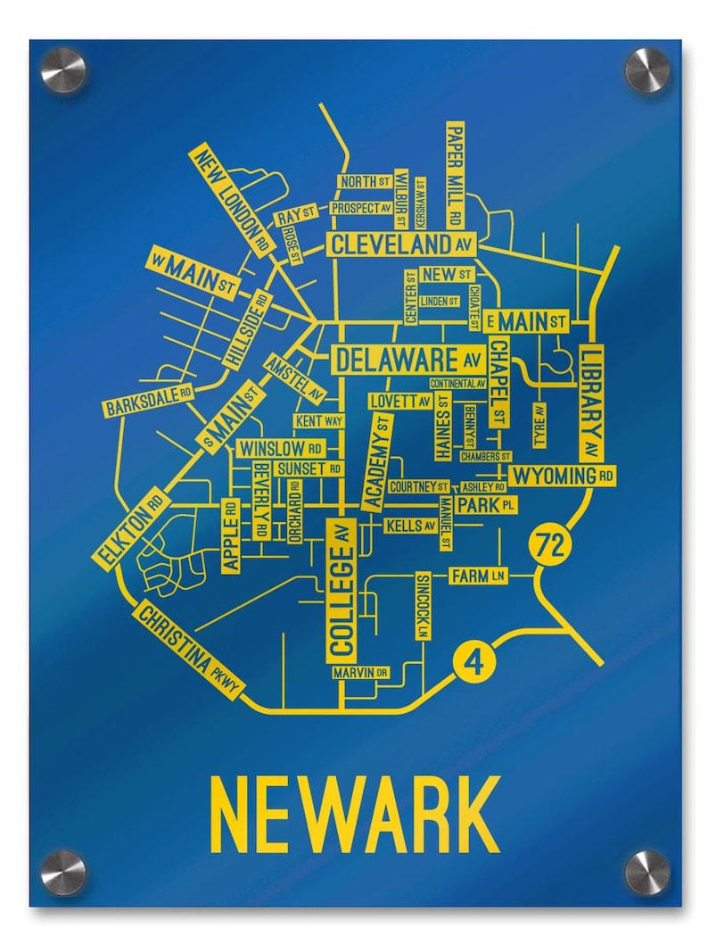 Newark, Delaware Street Map - Poster, Acrylic, Framed, and Metal Prints ...