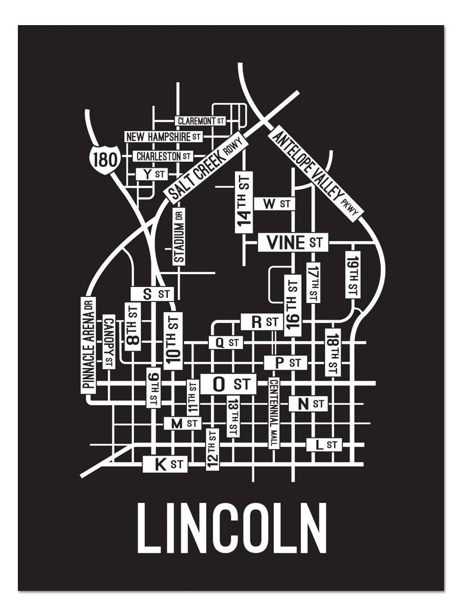 Lincoln, Nebraska Street Map - Poster, Acrylic, Framed, and Metal ...