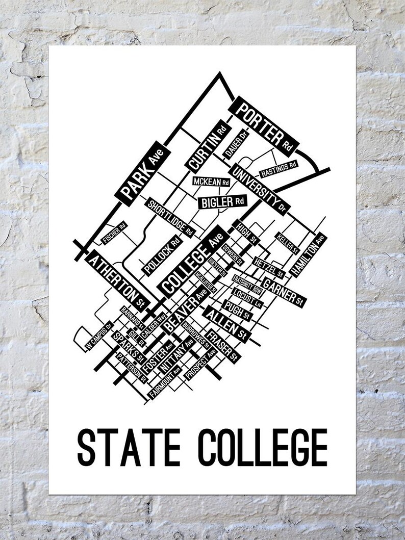 State College, Pennsylvania Street Map - Poster, Acrylic, Framed, and ...