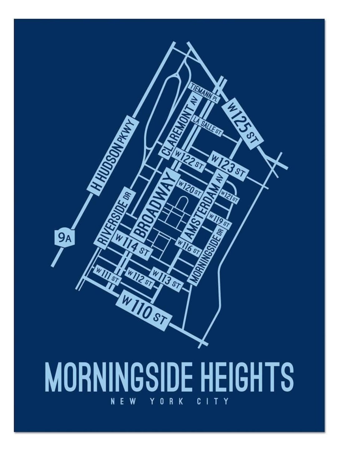 Morningside Heights, New York Street Map - Poster, Acrylic, Framed, and ...